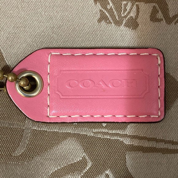 Coach | Other | Coach Pink Leather Hangtag With Gold Ball Chain Euc ...